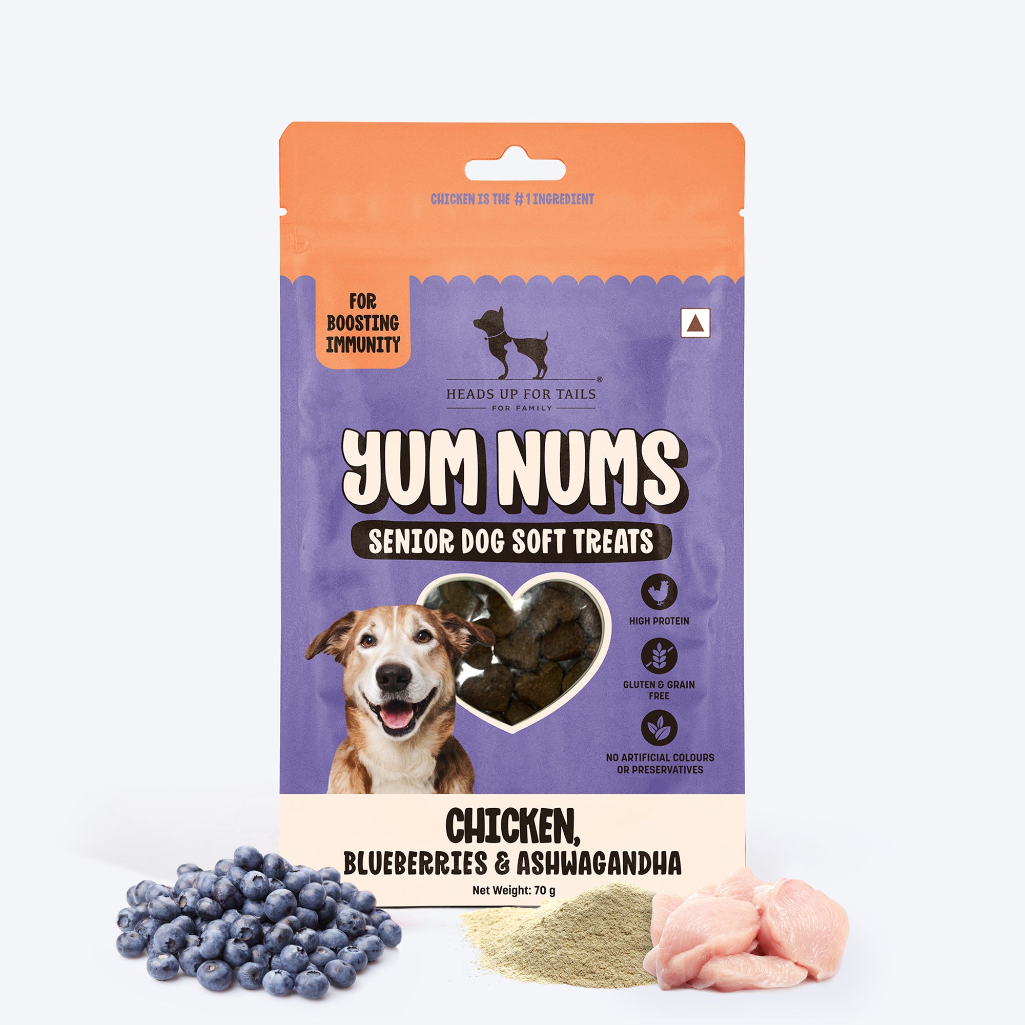 HUFT Yum Nums Chicken, Blueberries & Ashwagandha Soft Treats - 70g ...